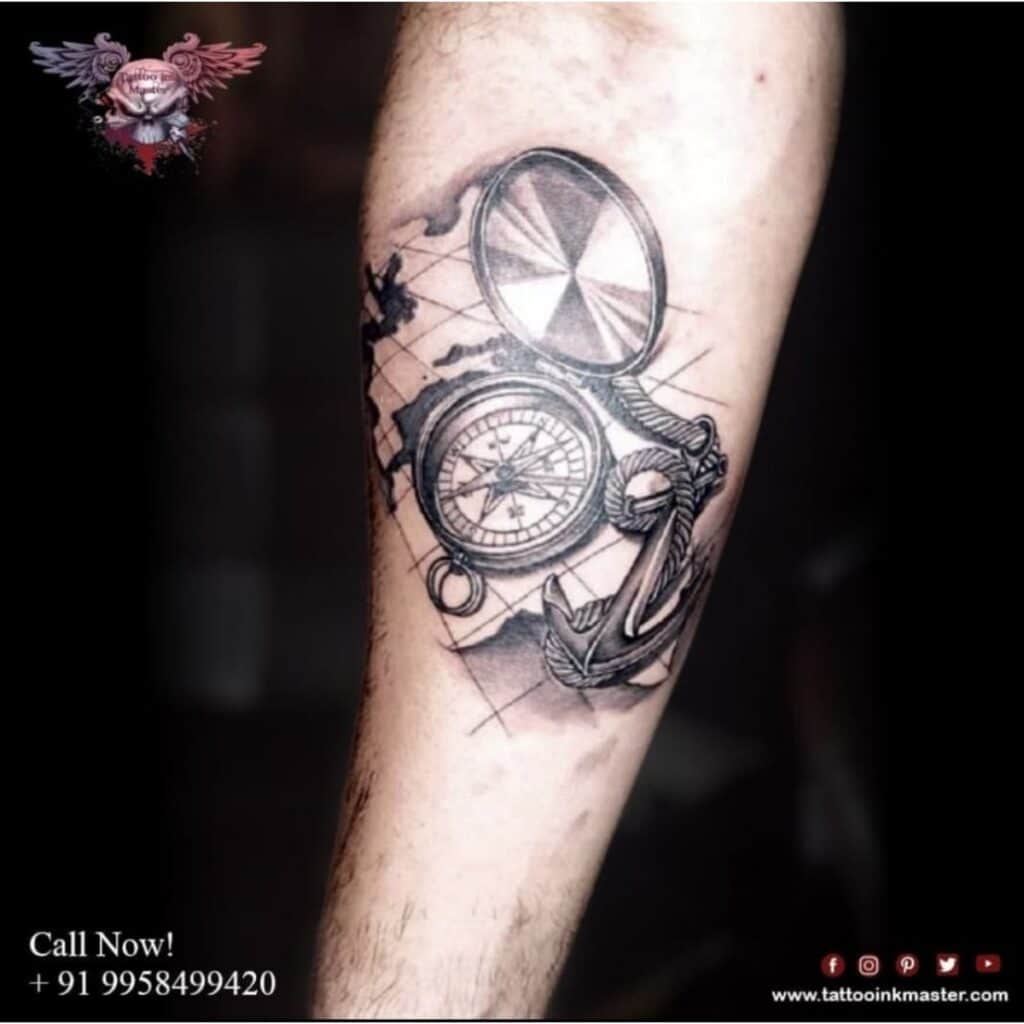 Explorer Style compass Tattoo for Hand | Tattoo Ink Master